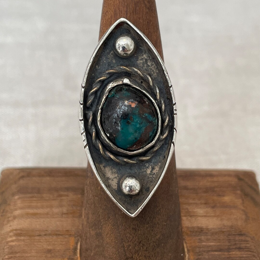 Sterling Silver Ring Size 7.25 Vintage Turquoise Split Shank Handmade ...