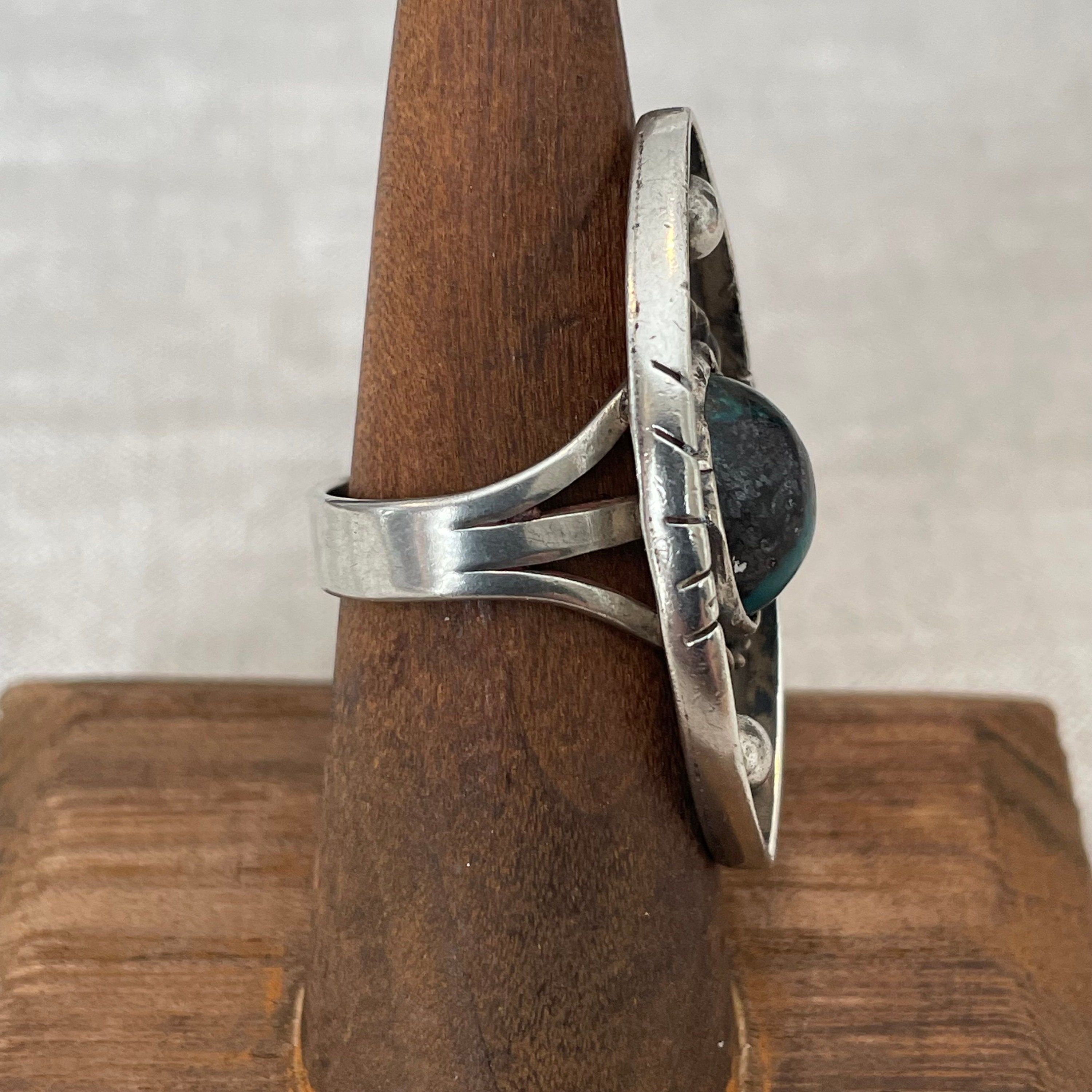 Sterling Silver Ring Size 7.25 Vintage Turquoise Split Shank Handmade ...