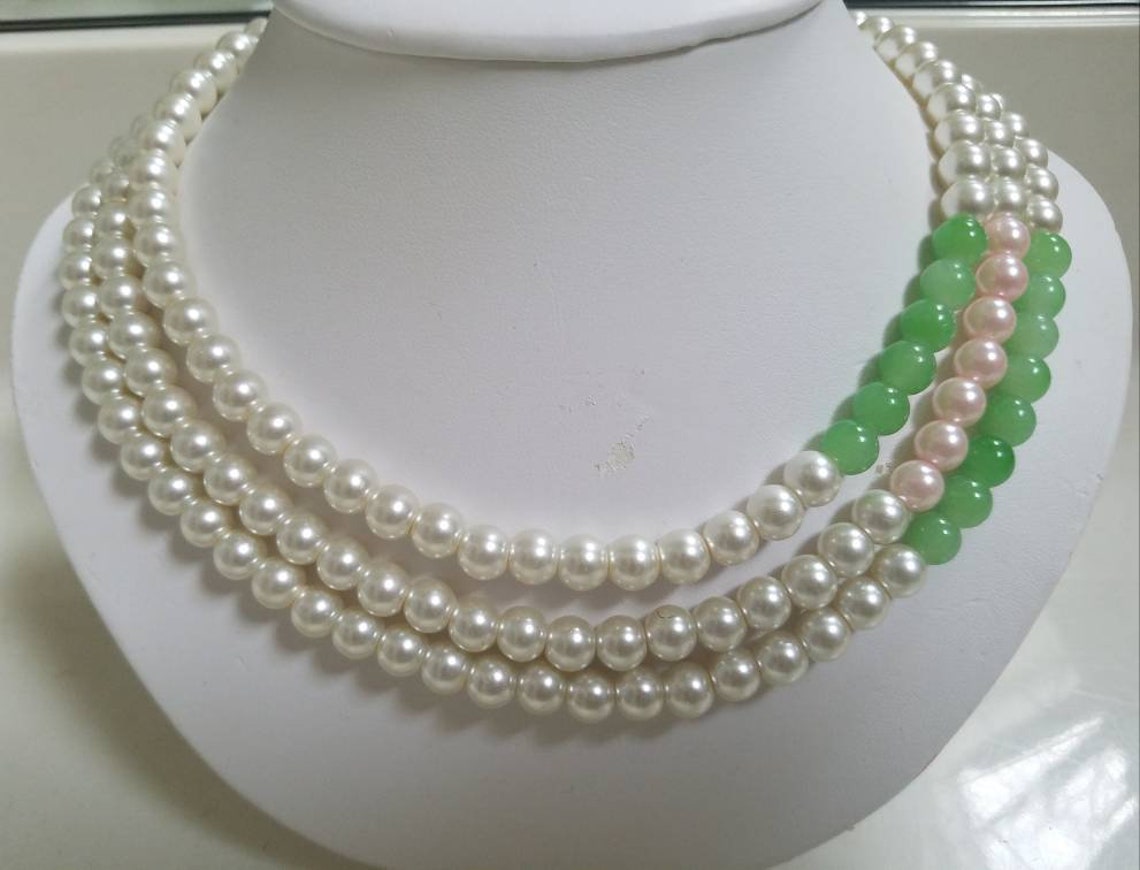 Divine Strands: 3 Strand pink and Green - Etsy