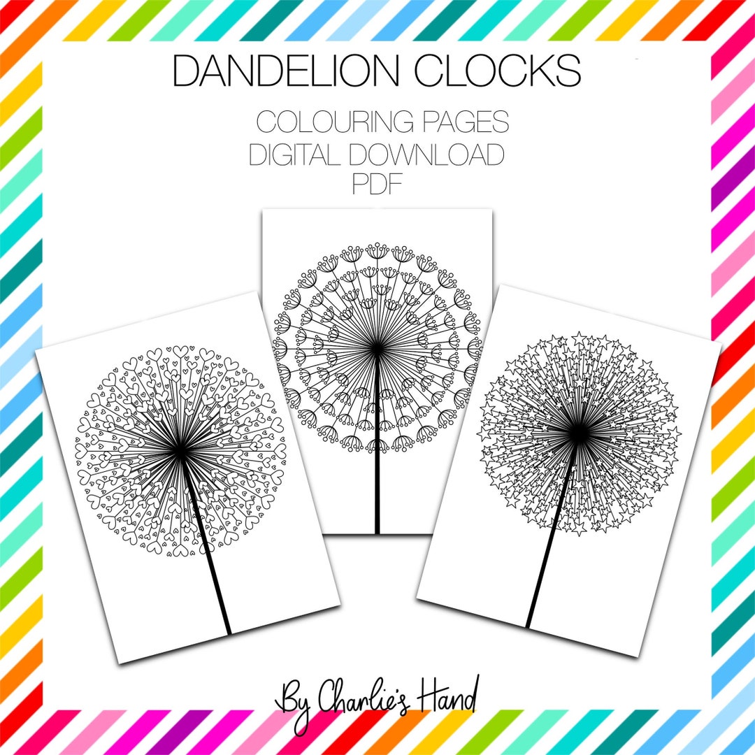 Dandelion Clocks Colouring Pages, Pdf, Digital Download - Etsy