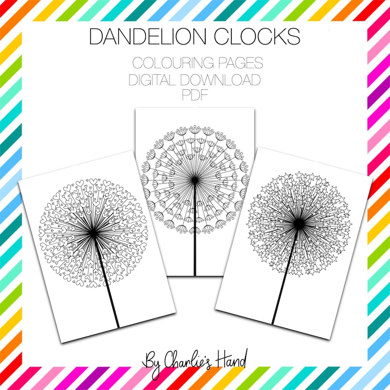 Dandelion Clocks Colouring Pages, Pdf, Digital Download - Etsy