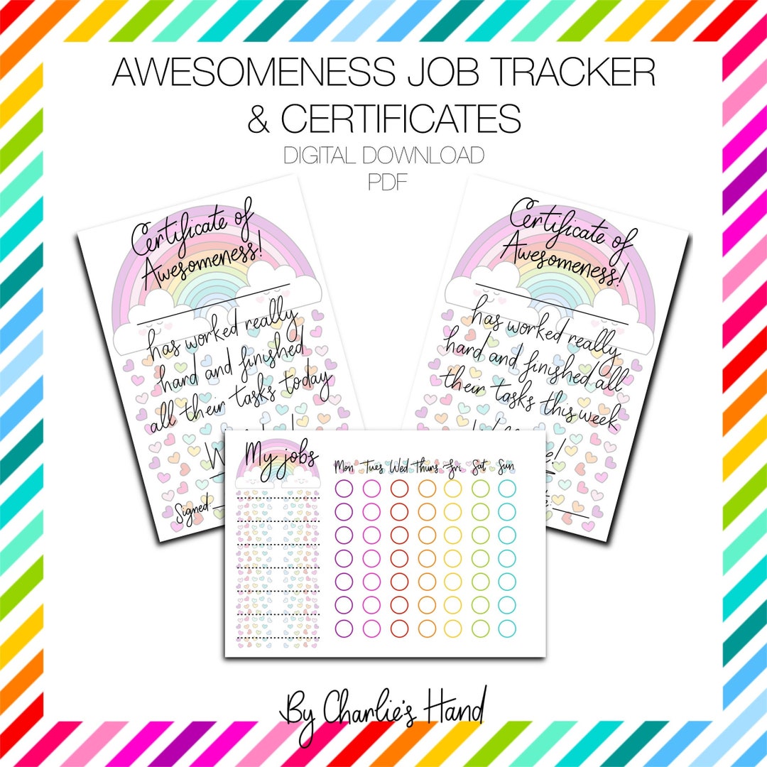 Certificate of Awesomeness and Reward Chart Tracker Printable Pdf - Etsy