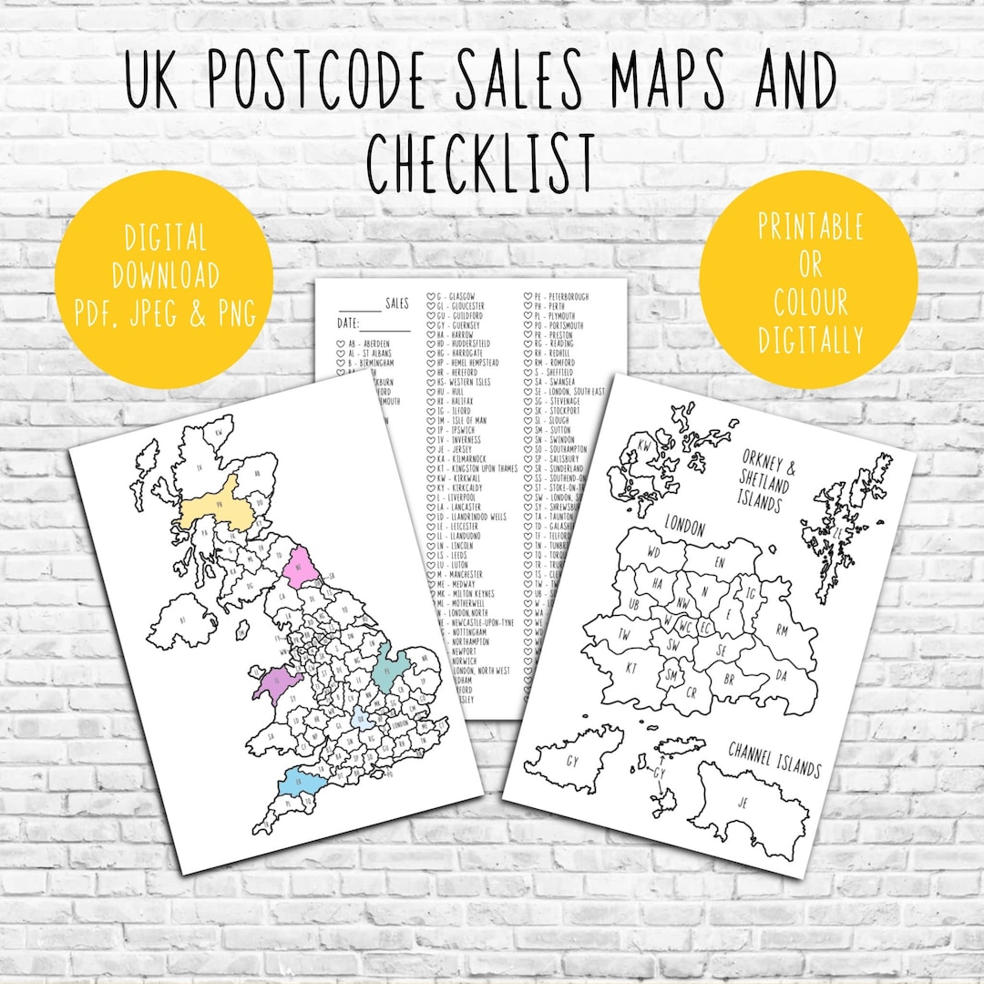 UK Postcode Sales Maps & Checklist Digital Download Printable - Etsy