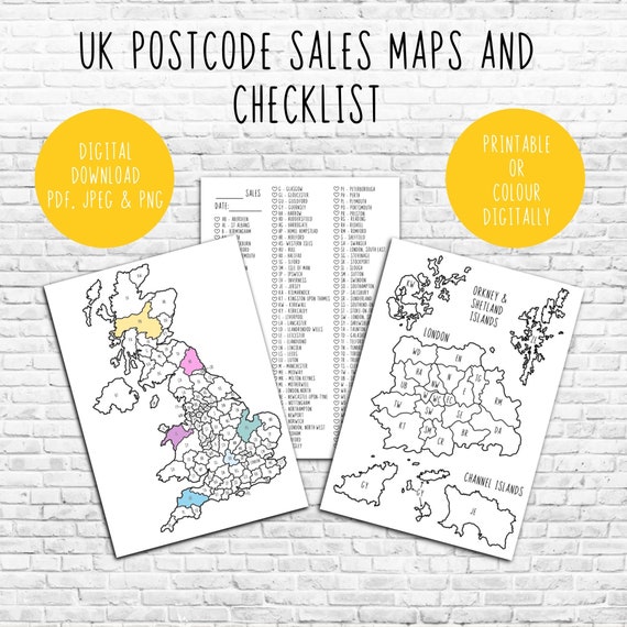 UK Postcode Sales Maps & Checklist Digital Download Printable | Etsy