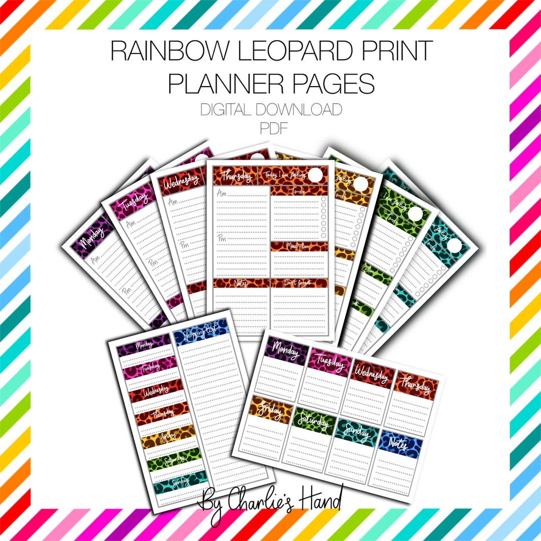 Rainbow Leopard Print Digital Download Printable Planner Sheets Set PDF ...