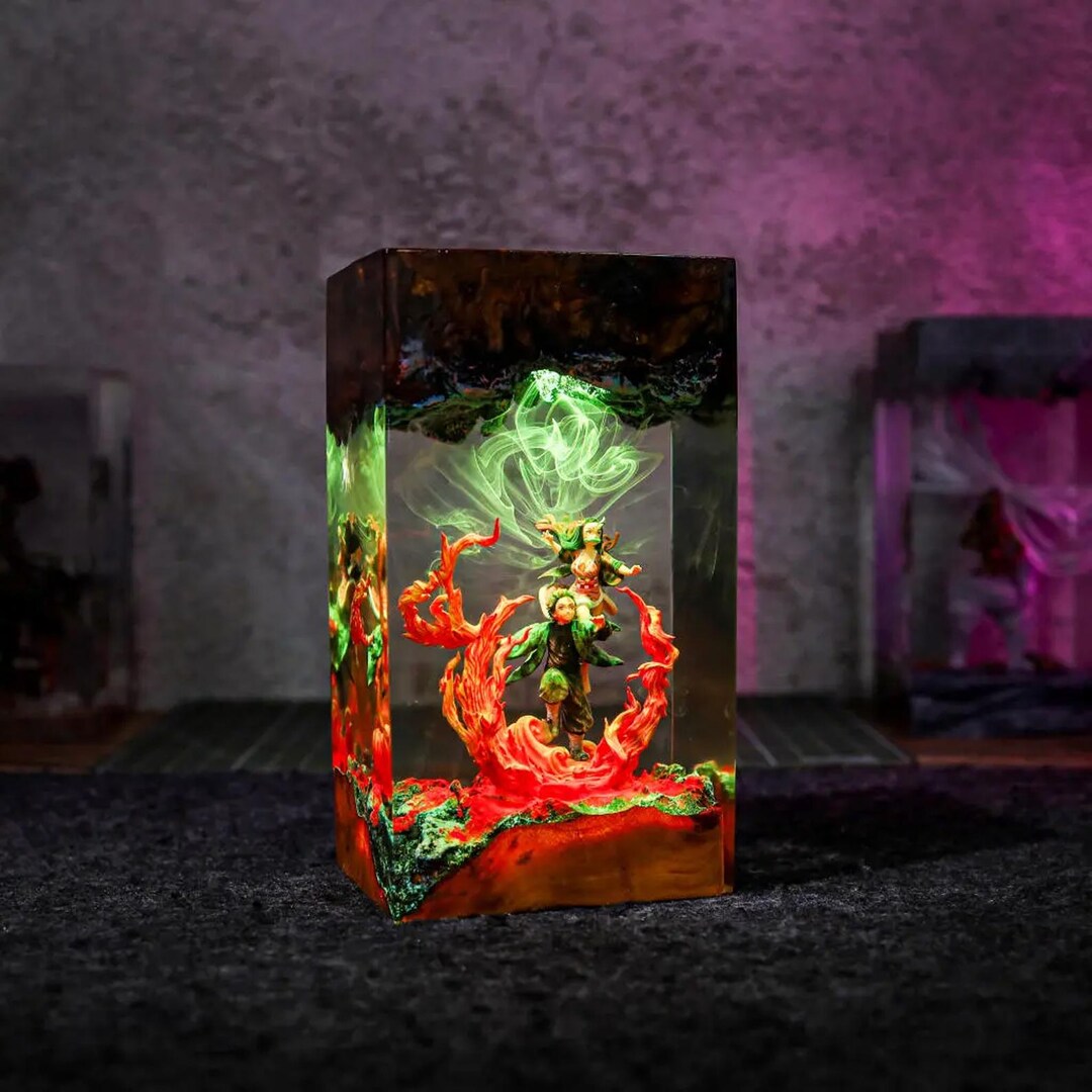 Kamado Tanjiro Nezuko Custom Epoxy Lamp Resin Night Light, Wood Art ...