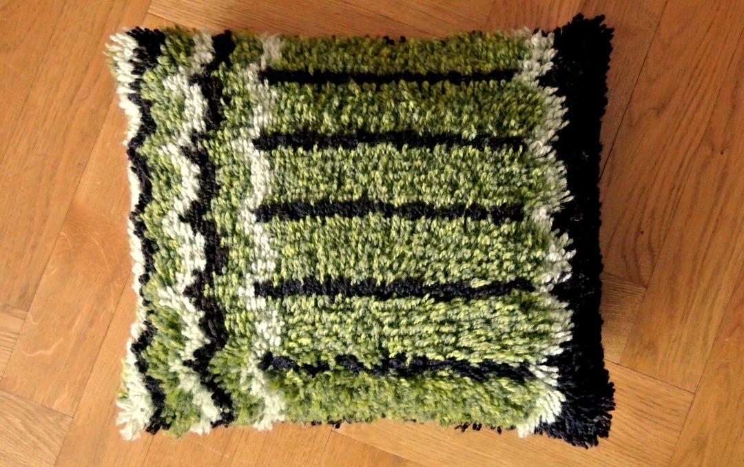 Vintage 1950s Hand-knotted Rya Pillow, Moss Green Abstract Design - Etsy
