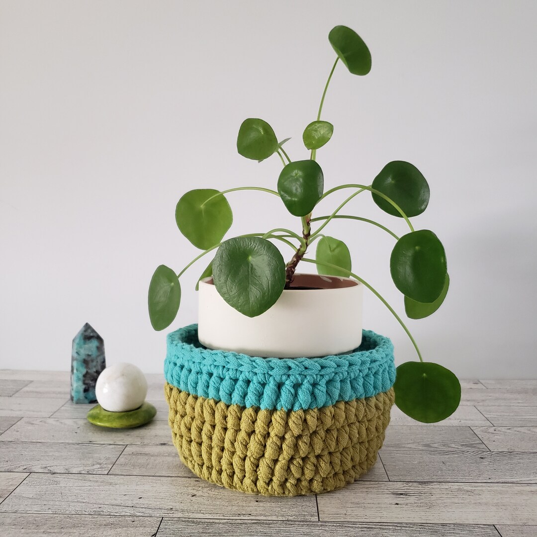 Chartreuse and Turquoise Two-tone Color Block Basket for 5-inch Planter ...