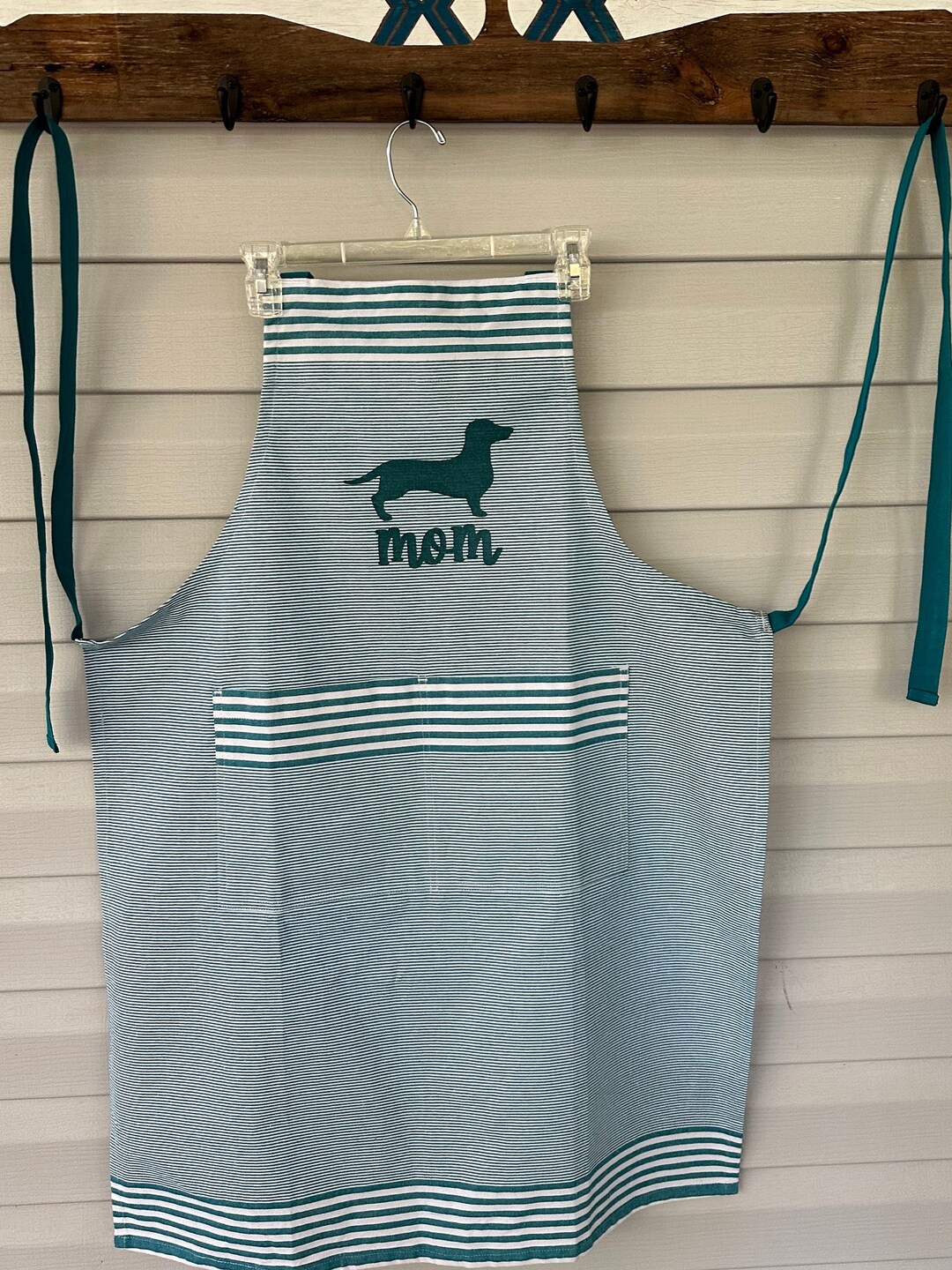 Dachshund Kitchen Apron Teal & White Striped Doxie Mom Dachshund Gift ...