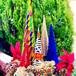 Kente Christmas Cone Trees, Fabric Holiday Trees, Graduated Size Trees ...