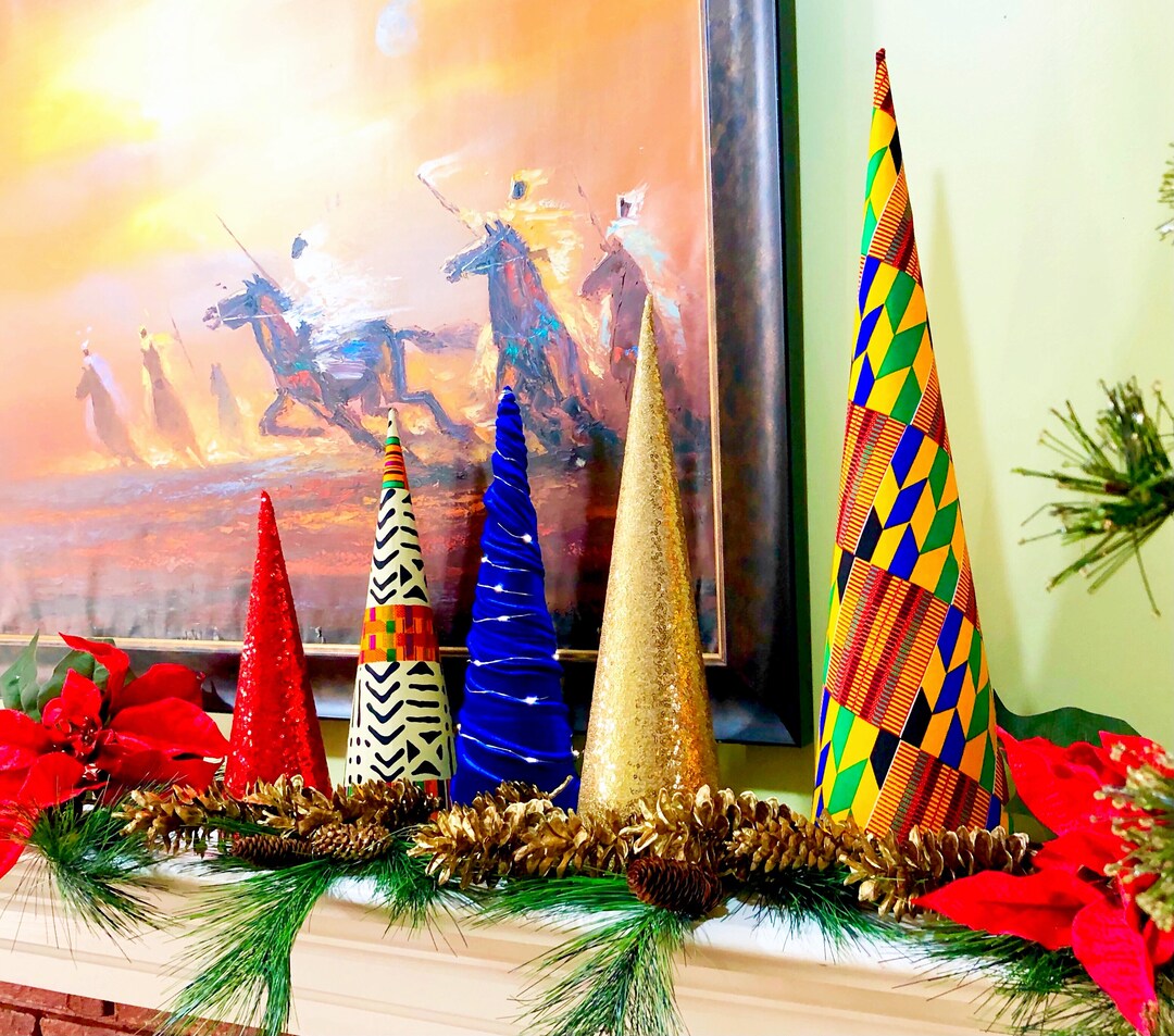 Kente Christmas Cone Trees, Fabric Holiday Trees, Graduated Size Trees ...