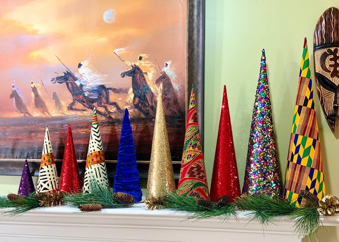 Kente Christmas Cone Trees, Fabric Holiday Trees, African Ornaments ...