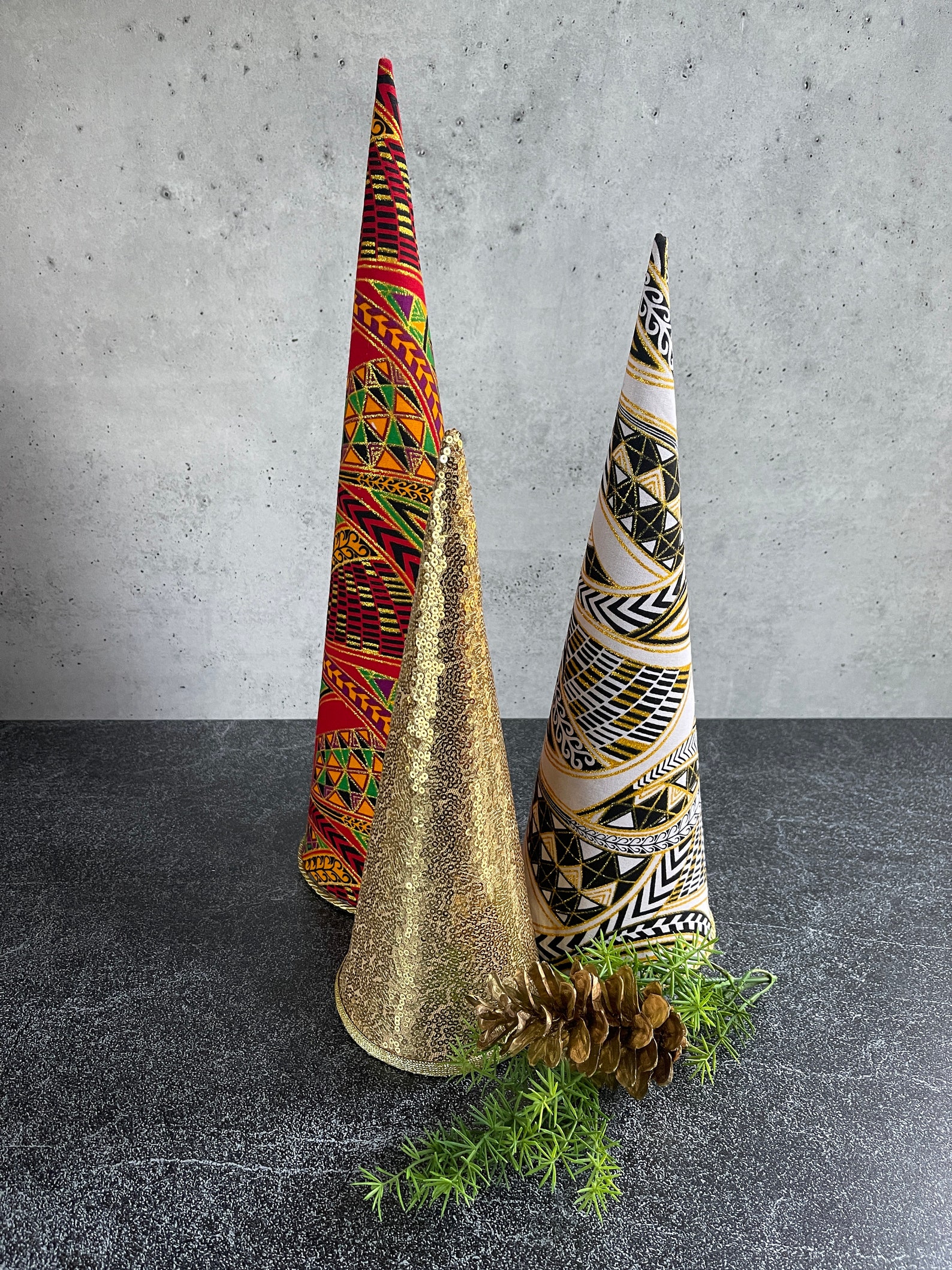 Kente Christmas Cone Trees, Fabric Holiday Trees, Graduated Size Trees ...