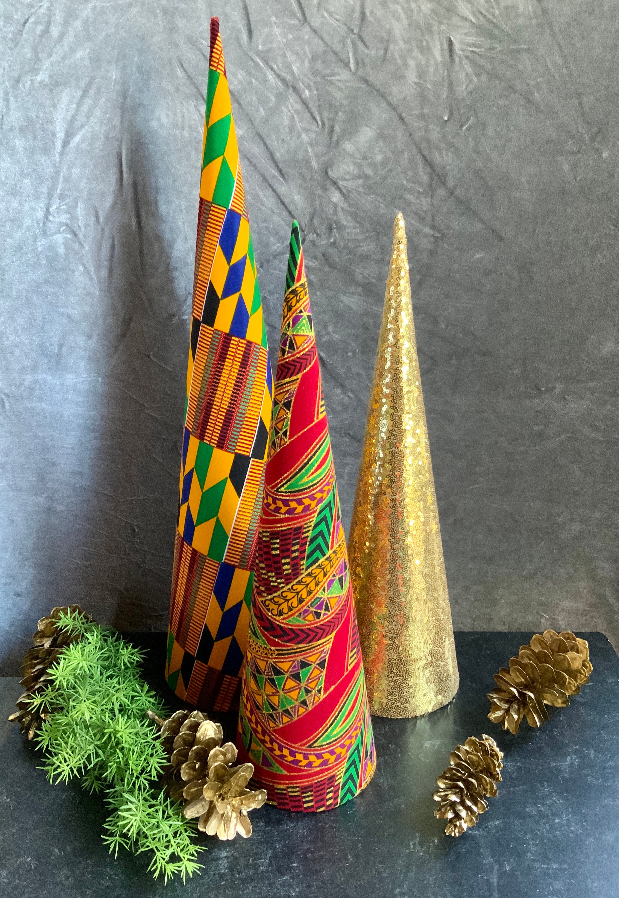 Kente Christmas Cone Trees, Fabric Holiday Trees, African Ornaments ...