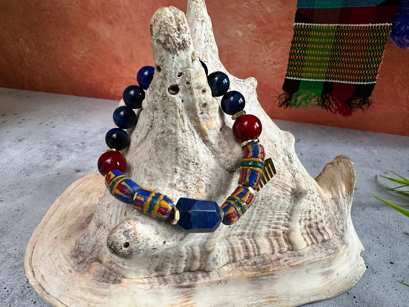 Kente Chief Lapis Lazuli, Blue Tiger Eye, Deep Burgundy Beads & Krobo ...
