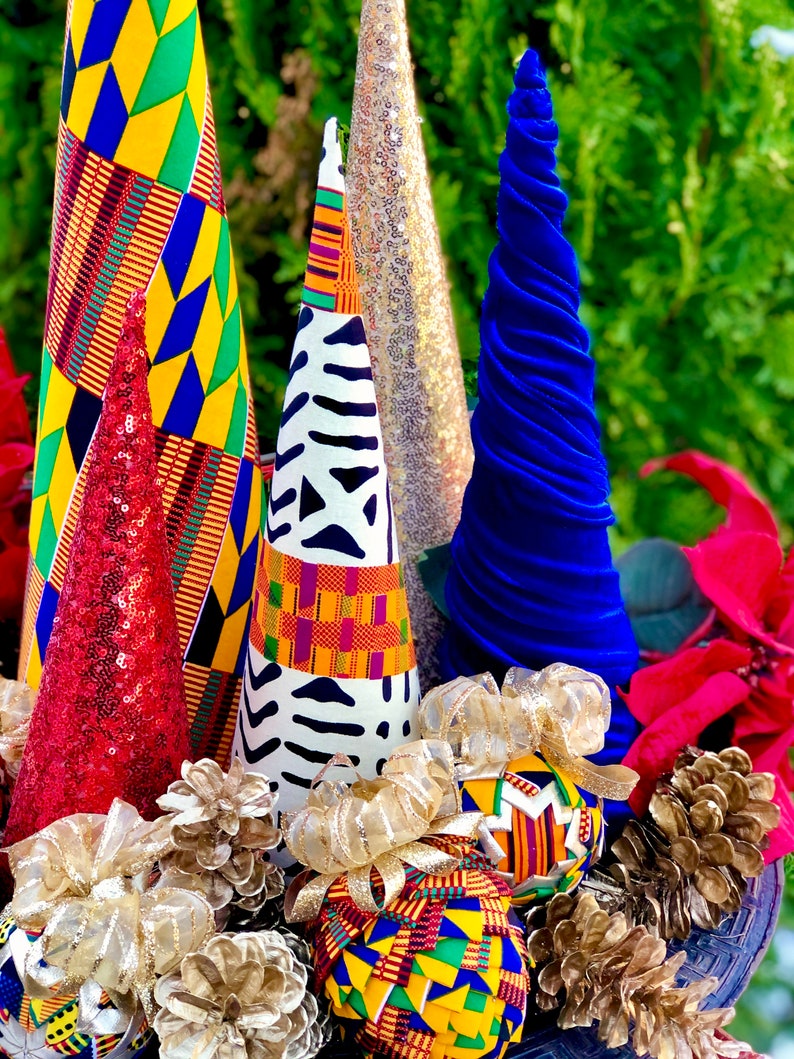 Kente Christmas Cone Trees, Fabric Holiday Trees, Graduated Size Trees ...