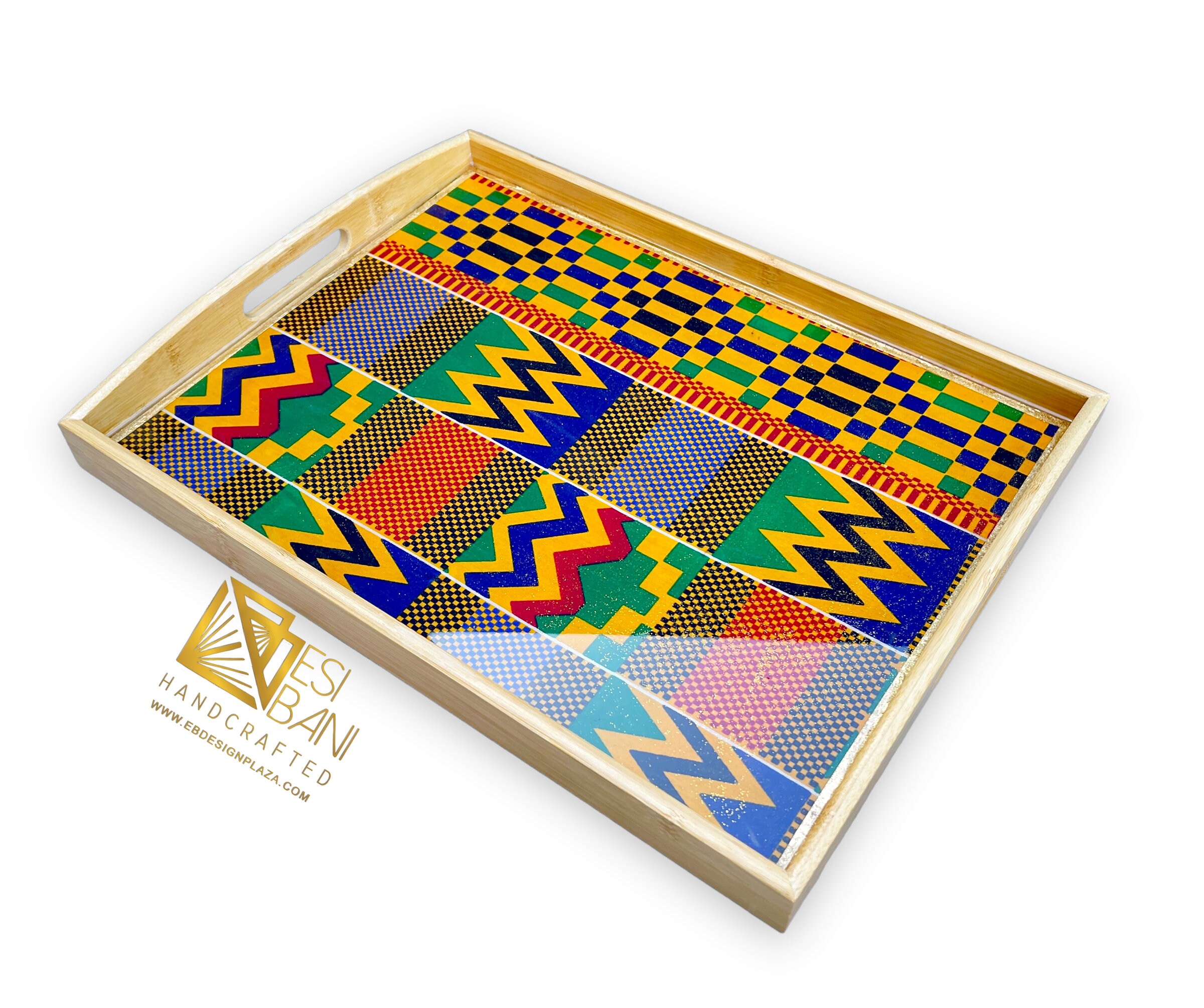 Blue N’ Gold Kente Resined Trays, Wood & Fabric Trays, Wedding Gift ...