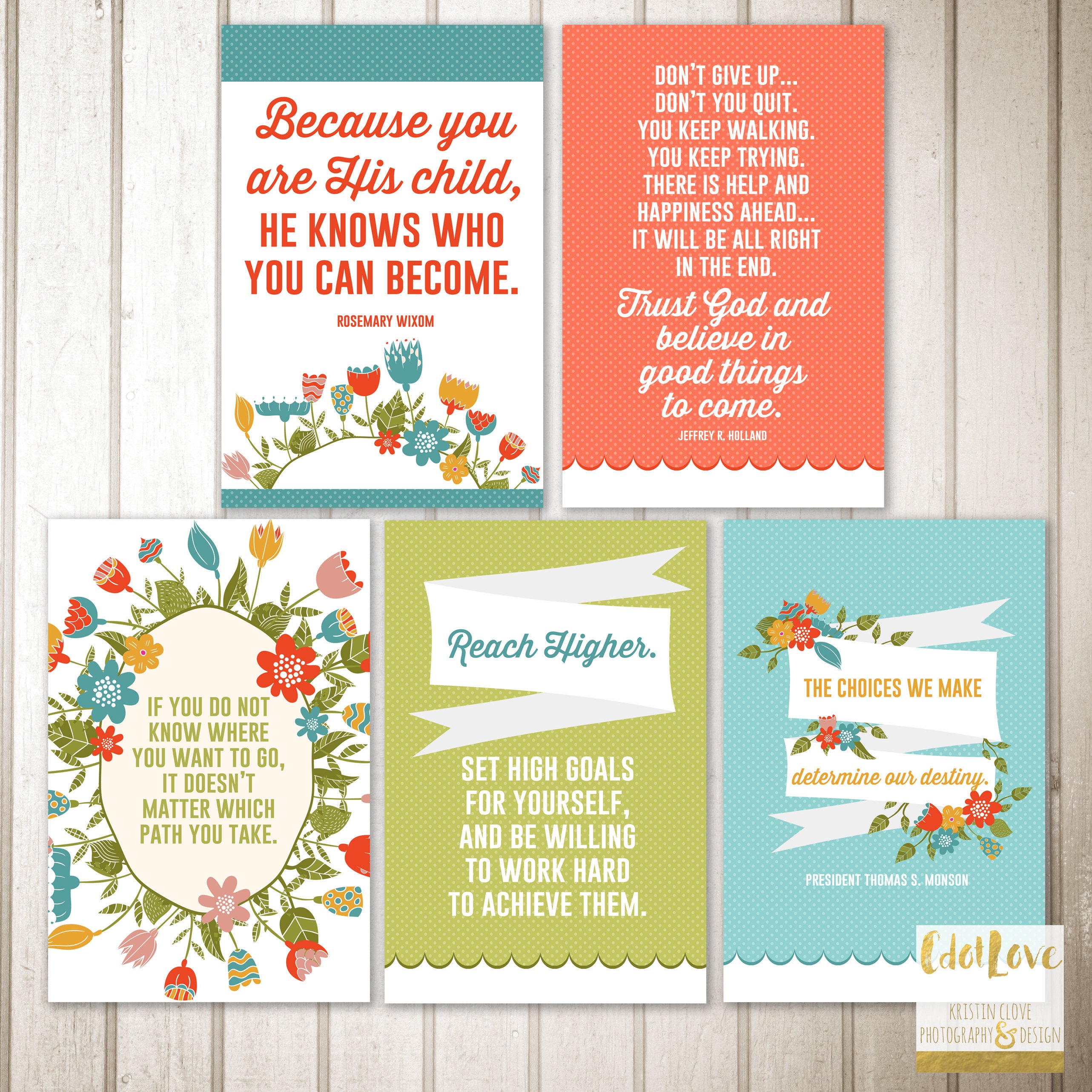 Girls Camp Handouts - Set of FIVE Quotes With Coordinating Designs ...