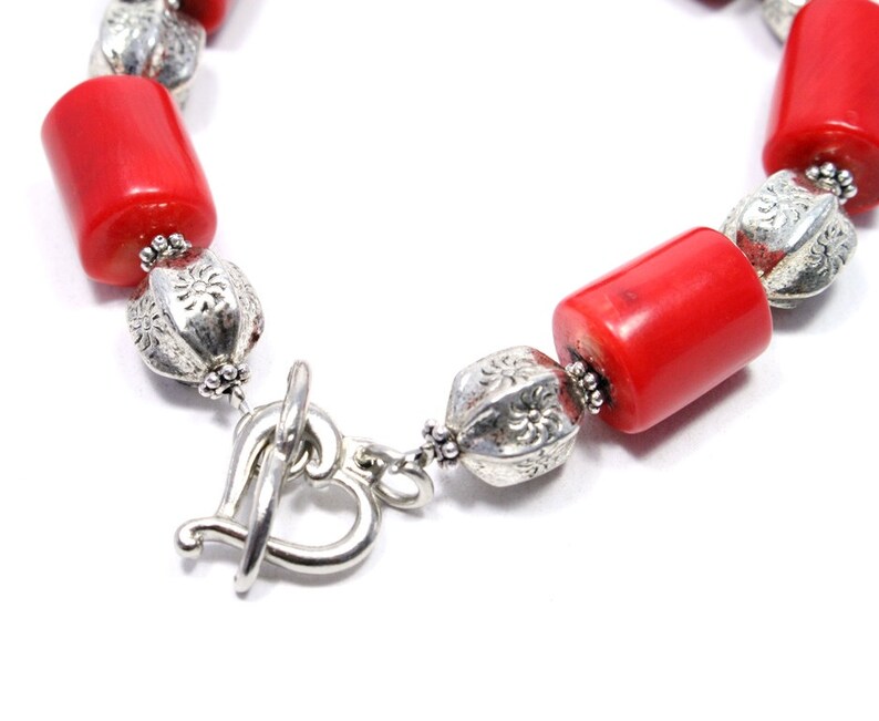 Red Coral Bracelet - Coral Jewellery - Red Beaded Bracelet - Gemstone ...