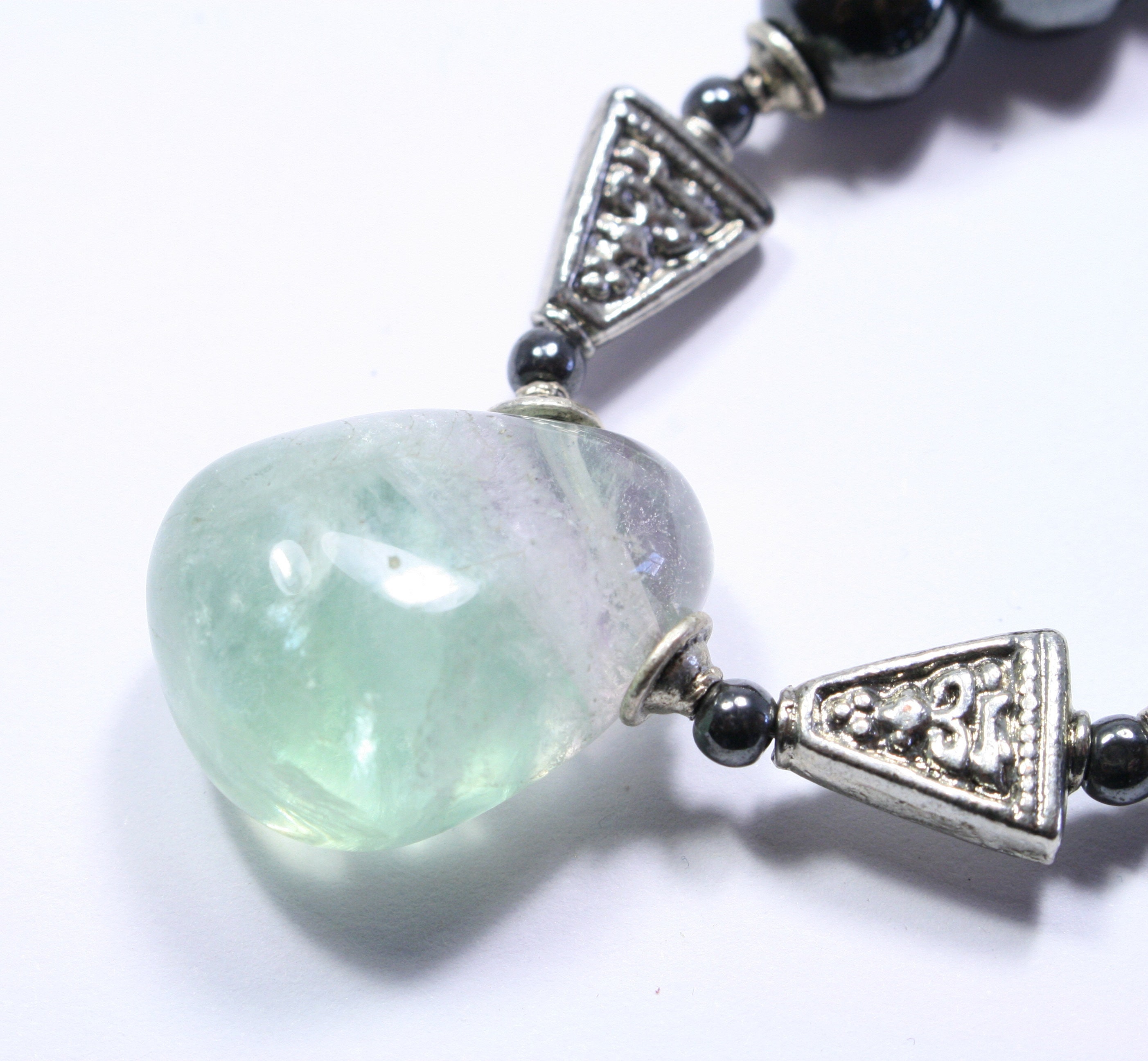 Green Fluorite Pendant Necklace, Fluorite Necklace, Grey Green Gemstone ...