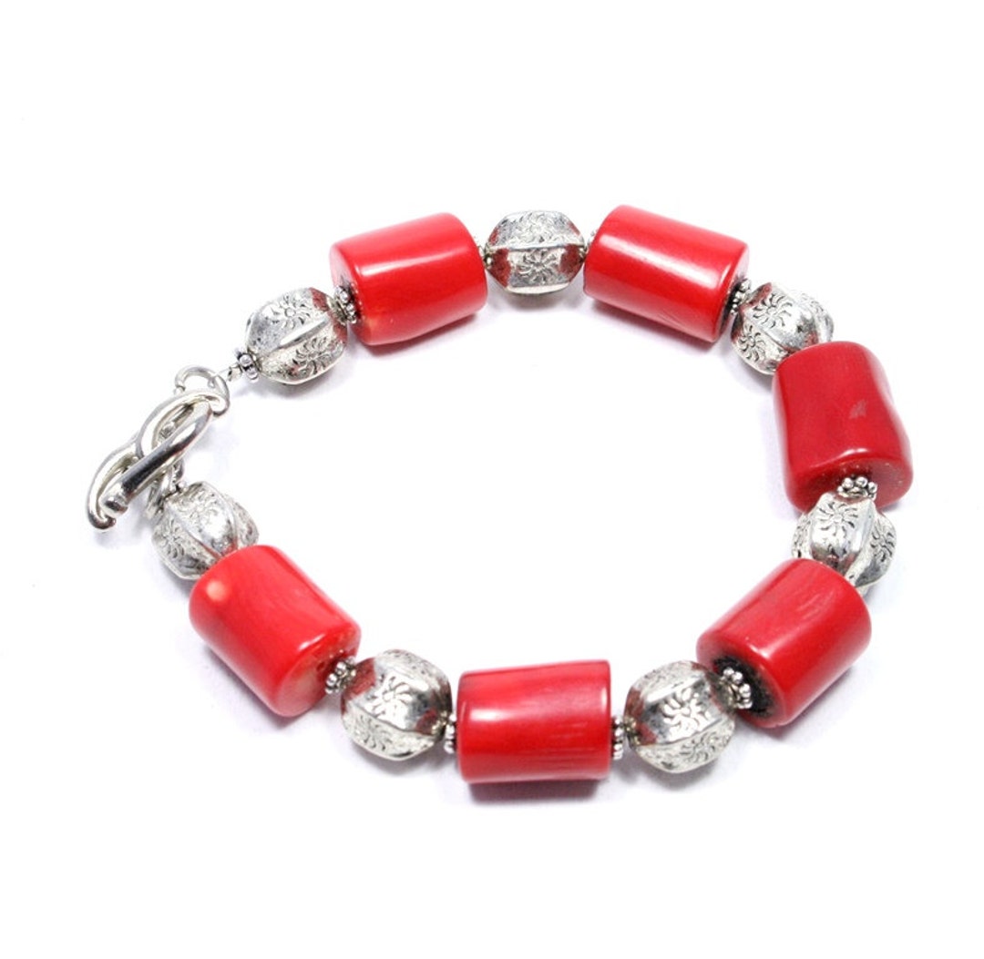 Red Coral Bracelet - Coral Jewellery - Red Beaded Bracelet - Gemstone ...