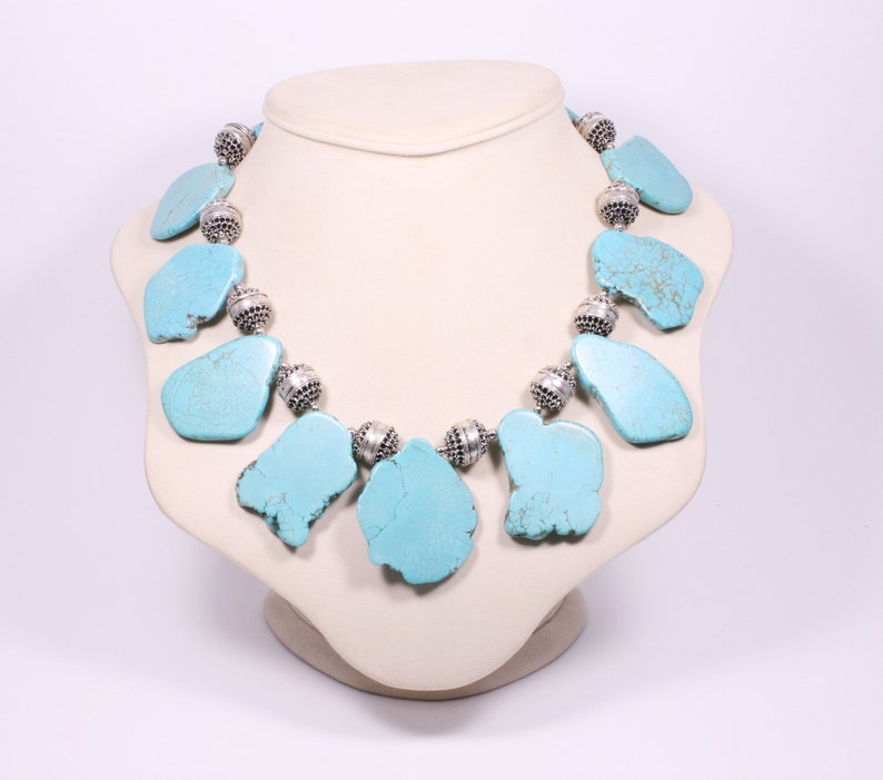 Turquoise Slab Necklace - Chunky Turquoise Statement Necklace ...