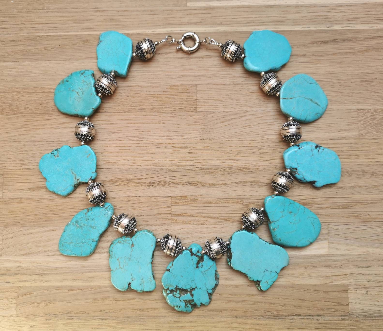 Turquoise Slab Necklace - Chunky Turquoise Statement Necklace ...