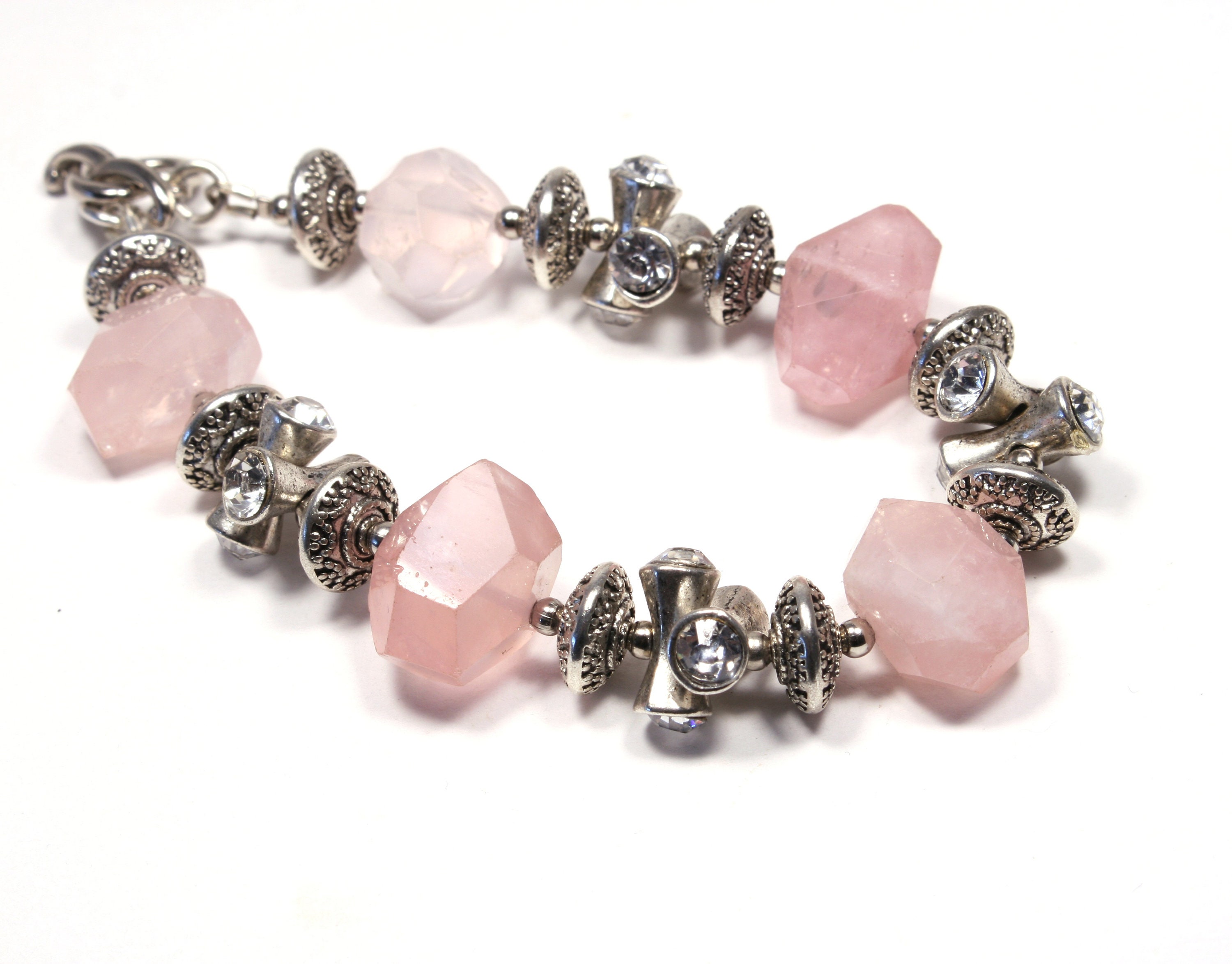 Rose Quartz Bracelet With Crystal and Silver Rose Quartz and - Etsy UK