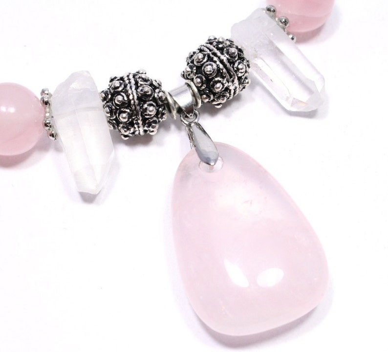 Collar de Cuarzo Rosa Colgante de Cuarzo Rosa Collar de - Etsy España