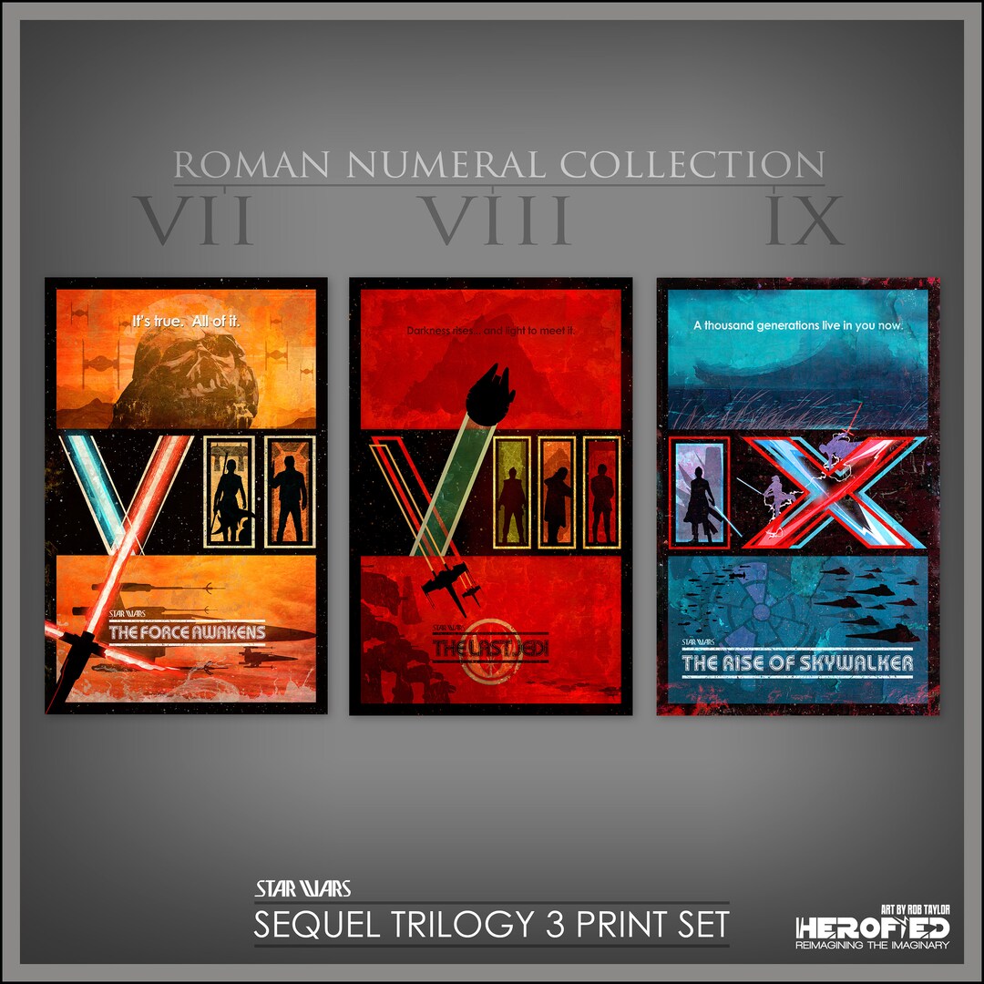 Star Wars Sequel Trilogy Set of 3 Roman Numeral Art Prints by Herofied ...