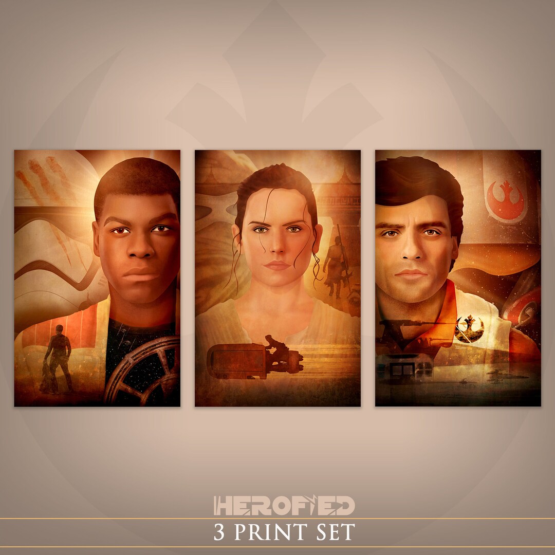 Star Wars The Force Awakens Set of 3 Art Prints by Herofied / Gold ...