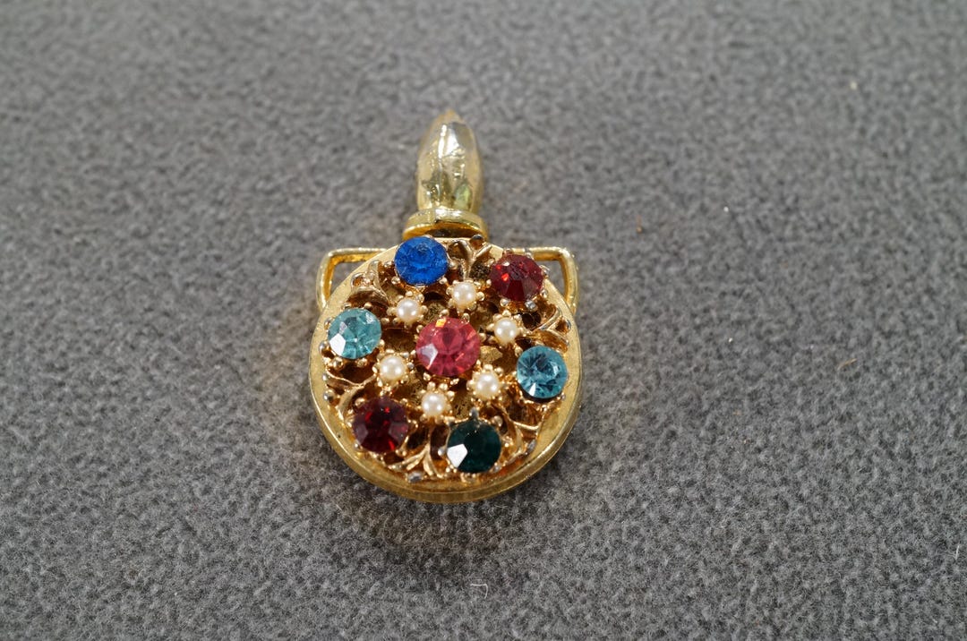 Antique Vintage Perfume Bottle Dauber Yellow Gold Tone Multi Round ...