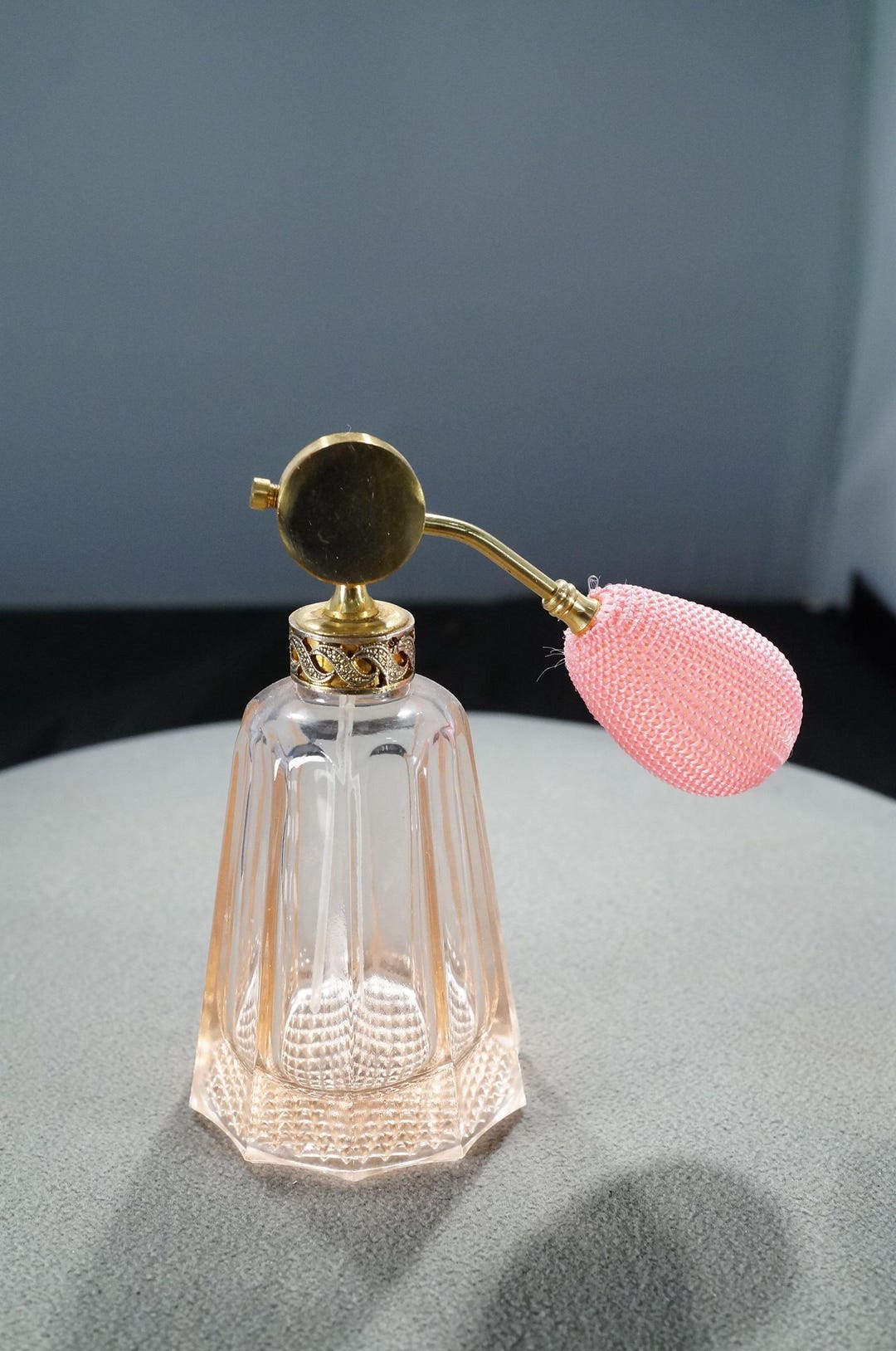 Antique Vintage Perfume Bottle Atomizer Pump Pink Crystal Glass Raised ...