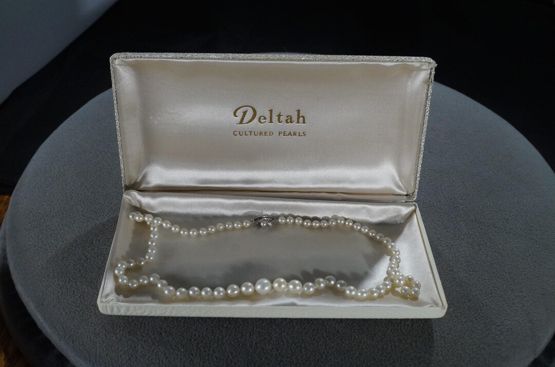 Antique Vintage Tennis Design Deltah Cultured Pearl Necklace 10 K White ...