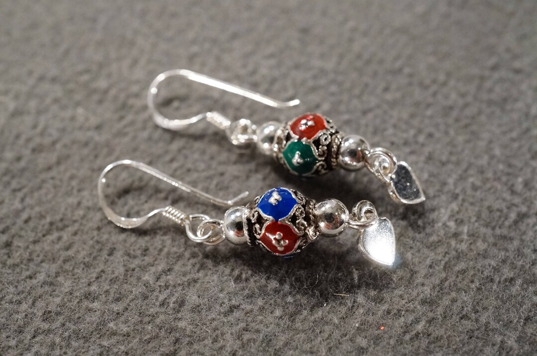 Vintage Sterling Silver Dangle Pierced Earrings Euro Wire Design Multi ...