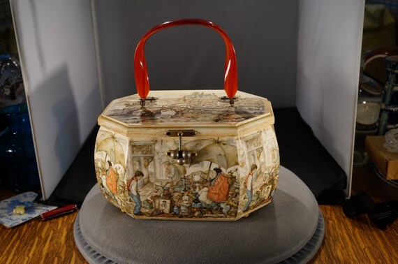 Antique Vintage 60s Signed Bacon Dum Ditty Decoupage Box Purse - Etsy