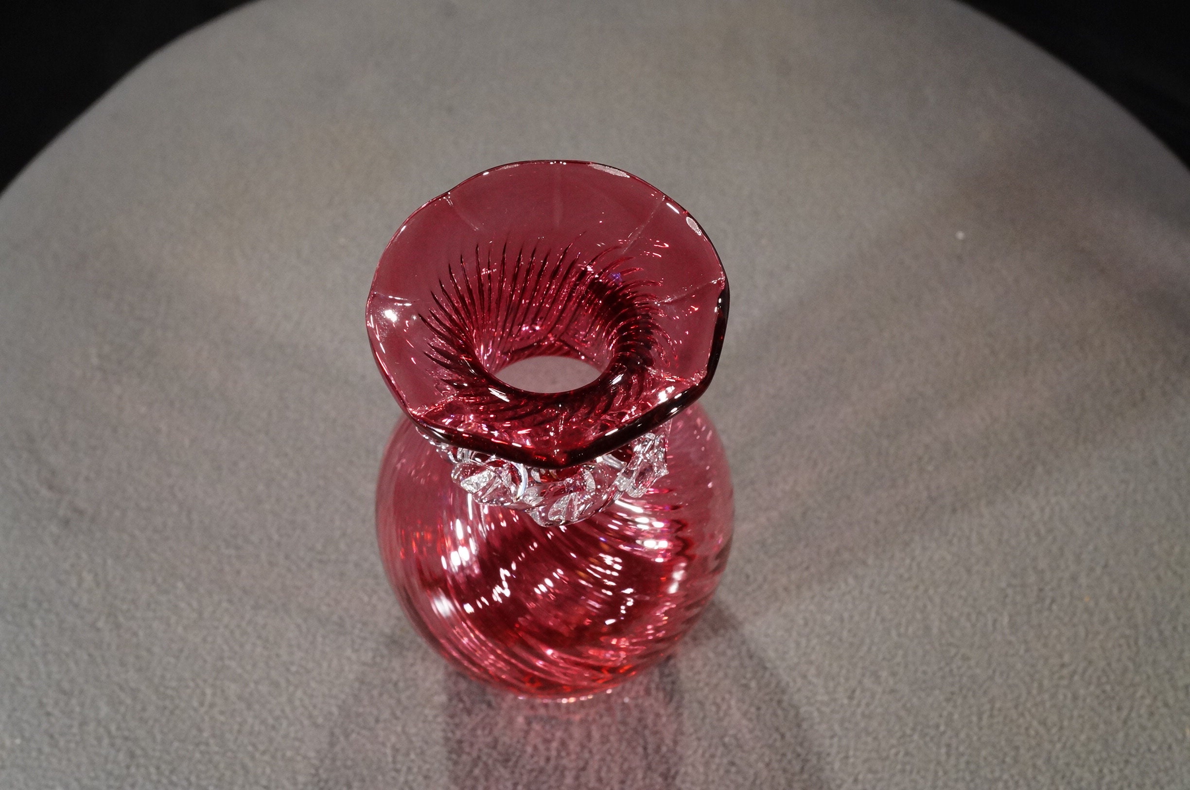 Vintage Pilgrim Glass Set 3 Cranberry Art Glass Vase Basket Pitcher ...