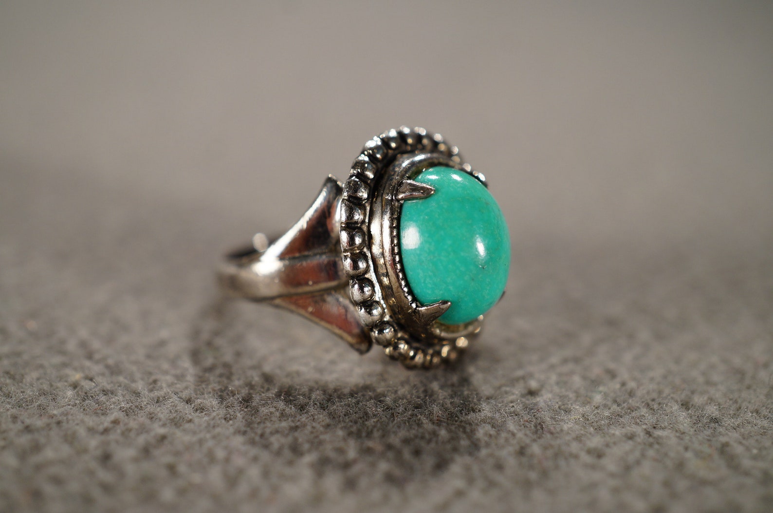 Vintage Sterling Silver Band Ring Oval Prong Set Turquoise | Etsy