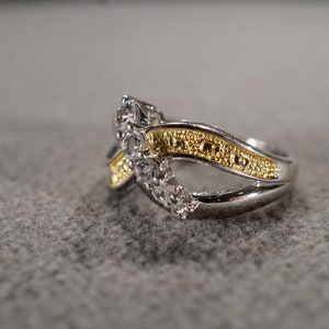 Vintage Sterling Silver Yellow Gold Overlay Band Ring 5 Round Prong Set ...