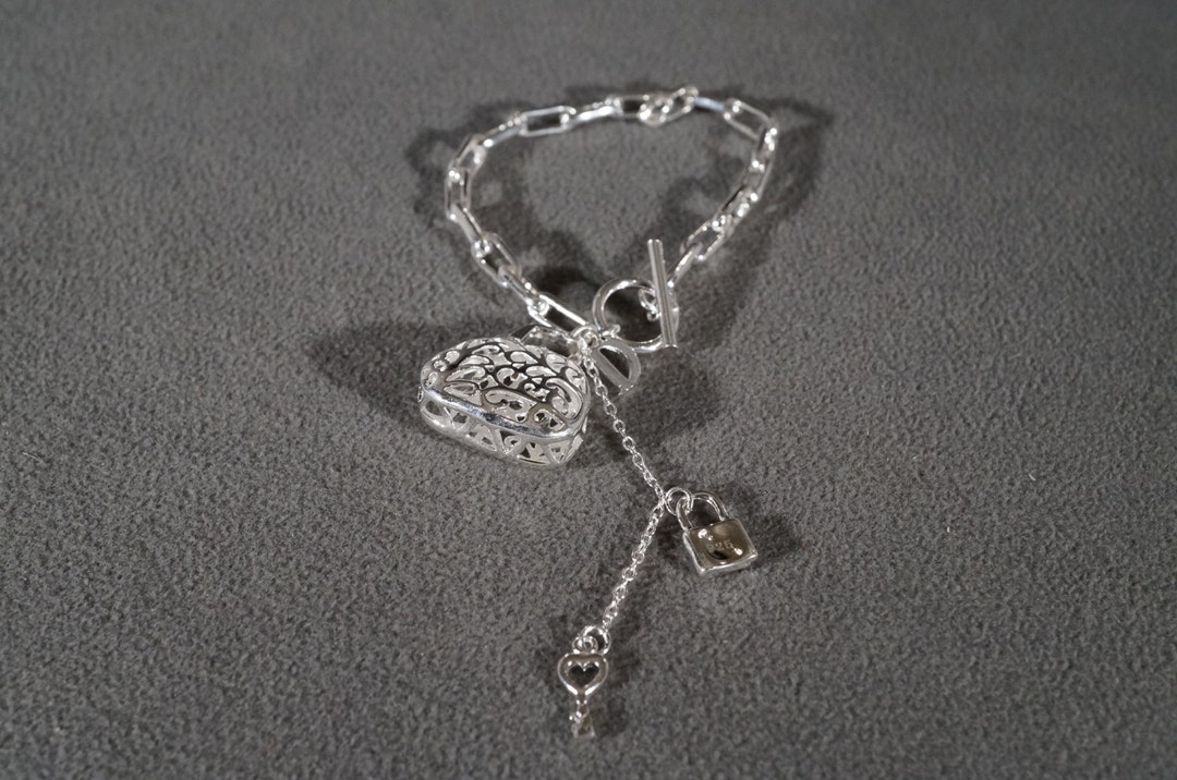 Vintage Stelring Silver 3 Bold Dangle Charm Link Toggle Closure ...