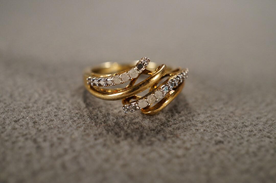 Vintage Sterling Silver Yellow Gold Overlay Wedding Band Stacker Design ...