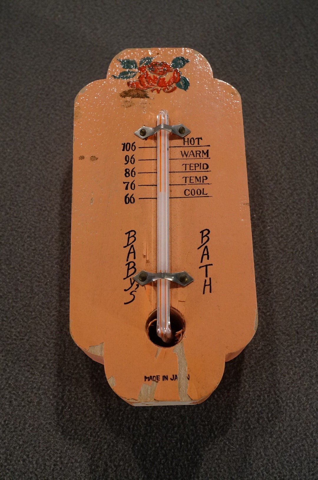 Antique Vintage Wood Baby Thermometer Pink Painted Classic Decorative ...