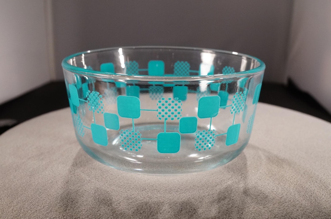 Antique Vintage Pyrex 7201 Aqua Green Blue Square Geometric Dots ...