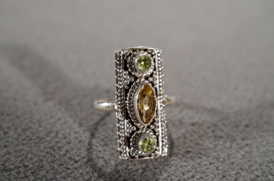 Vintage Sterling Silver 3 Round Marquise Peridot Golden Citrine Fancy ...