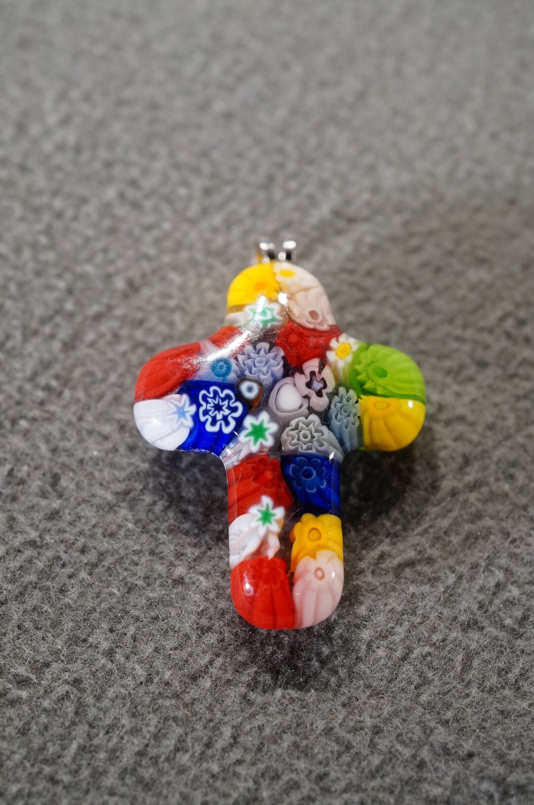 Vintage Silver Tone Italian Venetian Murano Religious Cross Pendant ...