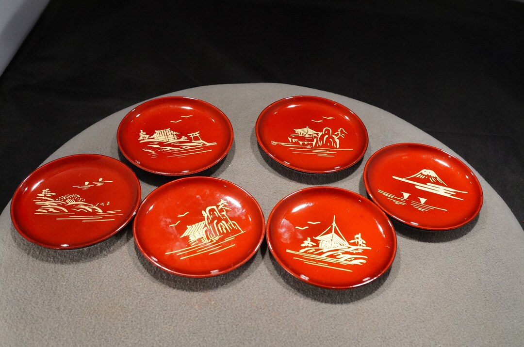 Antique Vintage Mid Century Japanese Burnt Red Lacquer Ware Round Box ...