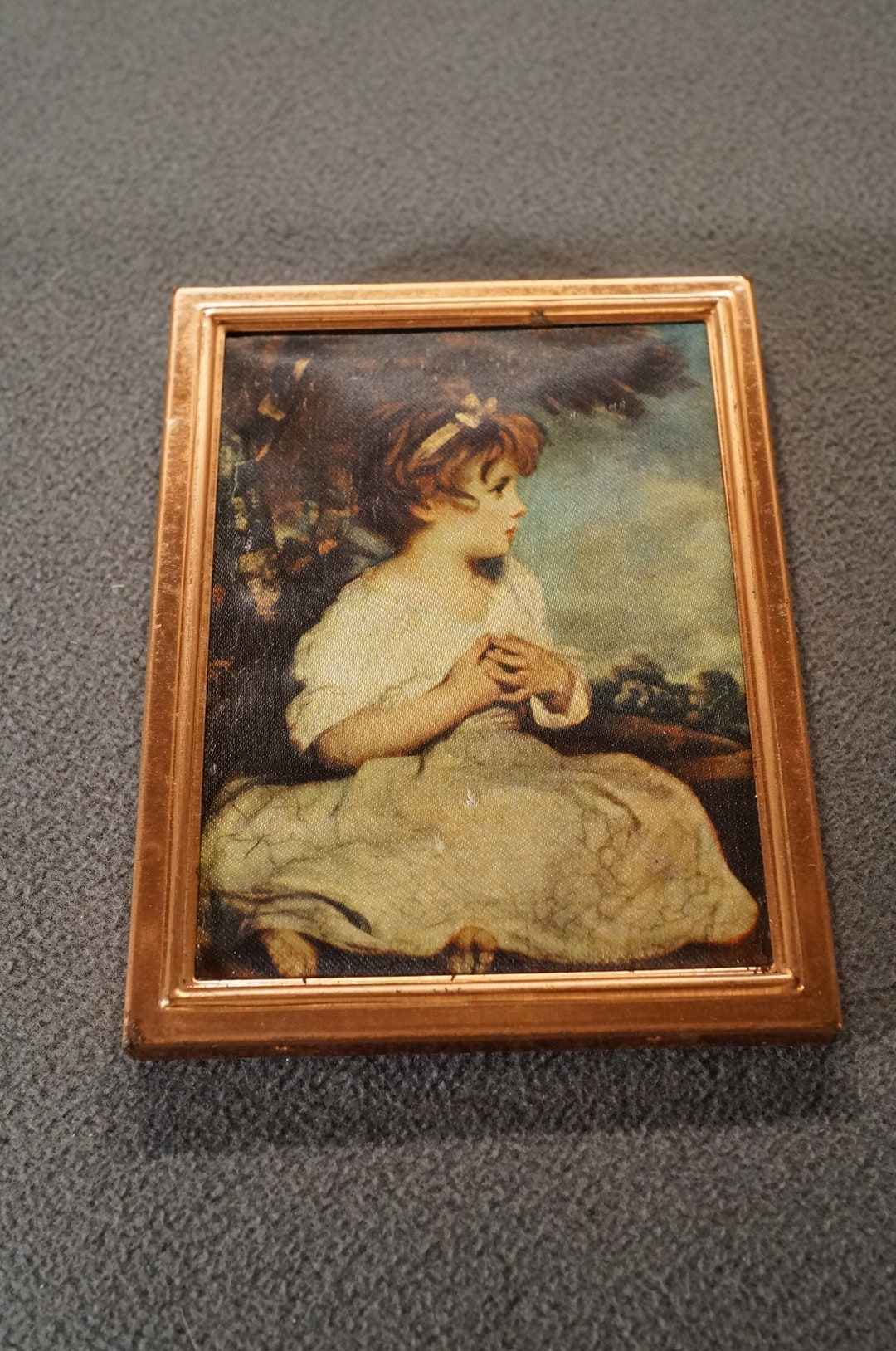Antique Vintage Colorized Lithograph Female Figural Satin Rectangle ...