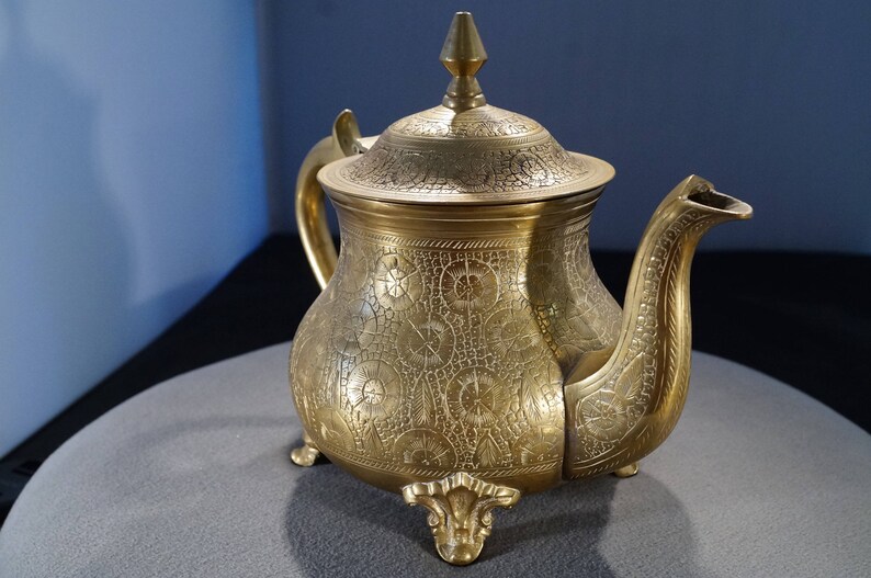 Antique Vintage Brass Footed Design Tea Pot Artist Numbered - Etsy