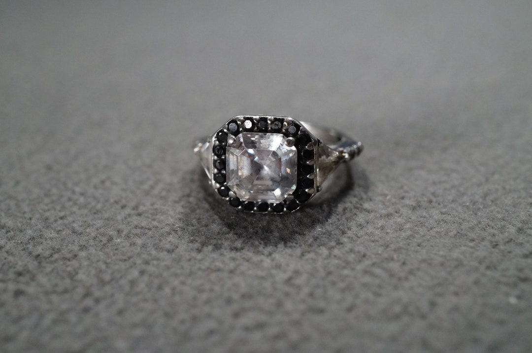 Vintage Wedding Band Stacker Design Ring Sterling Silver Round Square ...