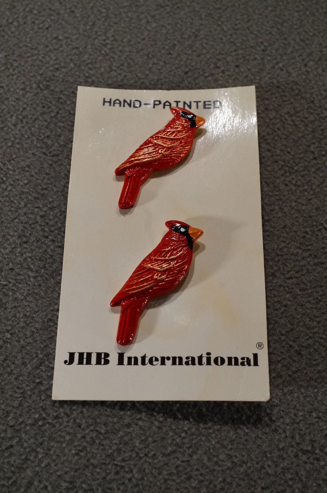 Vintage Set 2 Buttons Ruby Red Colored Celluloid Bird Design Hand ...